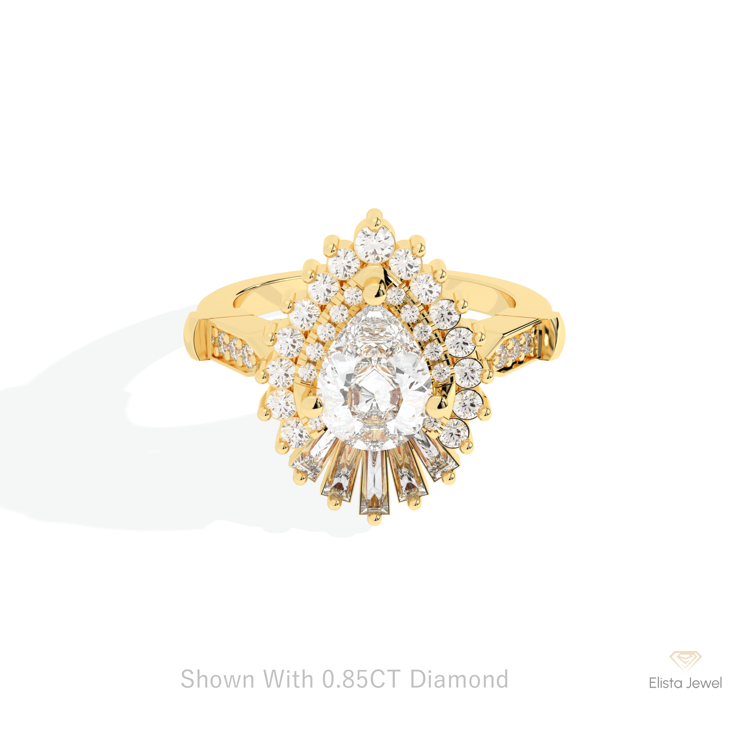 Pear Cut Diamond Starburst Wedding Ring Art Deco 14K Solid Gold Engagement Ring Anniversary Gift ...